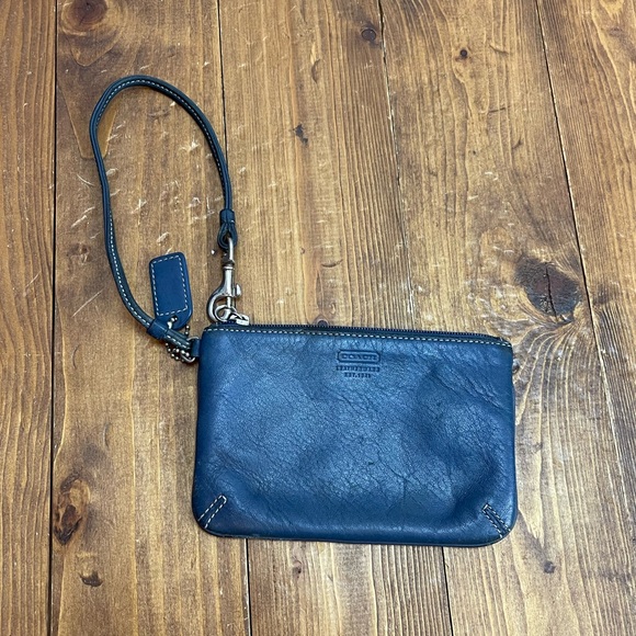 Coach | Bags | Coach Navy Blue Leather Wristlet | Poshmark